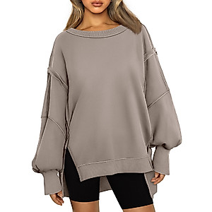 AUTOMET Womens Fall Fashion Clothes 2023 Outfits Oversized Sweatshirts Long Sleeve Shirts Casual Crewneck Pullover Trendy Maternity Sweaters, Coffeegrey