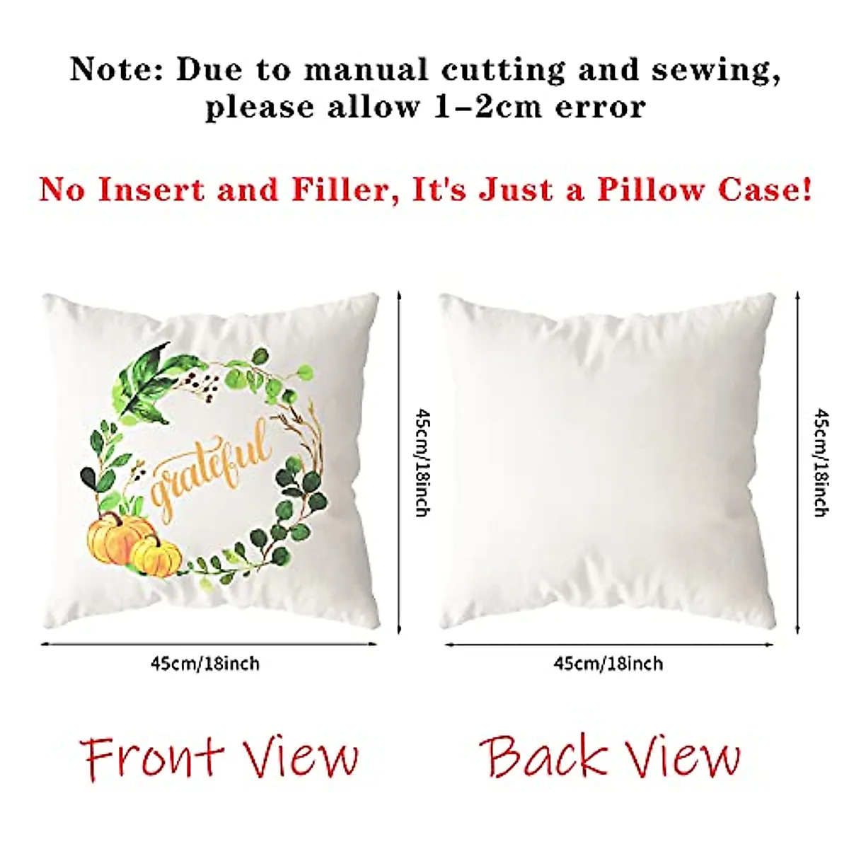 Fall Decor Pillow Covers 18x18 Set of 4 for Fall Decorations,Thanksgiving Decorations Outdoor Farmhouse Pumpkin Decor Throw Pillows Cover Grateful Autumn Decorative Pillow Cases Cushion Case for Couch
