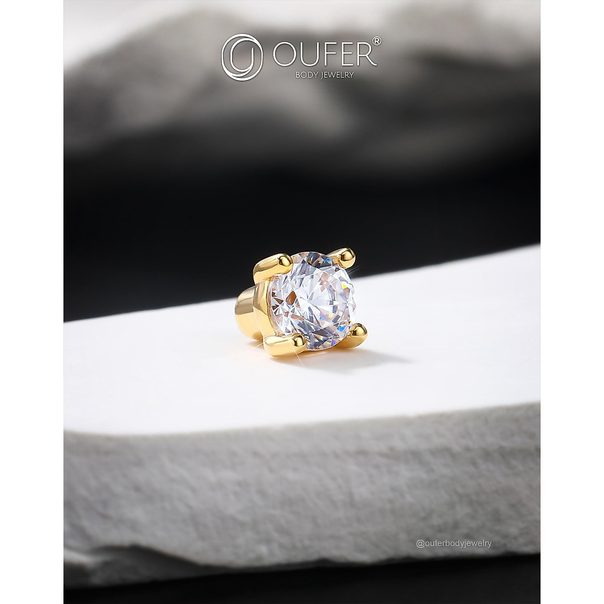 OUFER 14K Solid Gold Clea CZ Replacement Ball Externally Threaded for Belly Button Rings (Gold)