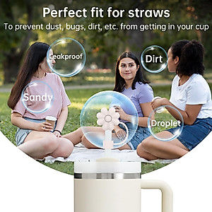 ANGSTUEM 4PCS Straw Cover for Stanley Cup 30& 40 Oz Tumblers,9-10mm Soft Silicone Straw Toppers for Stanley Cup Accessories, 2PCS Initial Letter Stanley Charms for Handle,Dust-proof Straw Covers