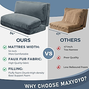 MAXYOYO Bean Bag Bed Folding Sofa Bed Floor Mattress for Adults, Extra Thick and Long Floor Sofa with Faux Fur Washable Cover, Full Floor Couch Bed for Bedroom Living Room, Dusty Blue, 54x95 Inch