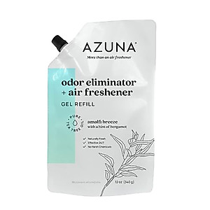 Azuna All-Natural Odor Remover Gel Refill Pouch | Air Purifier with Tea Tree Oil | Plant-Based & Long Lasting | For Pet Odors, Smoke & Strong Odors | Amalfi Breeze, 12 oz.