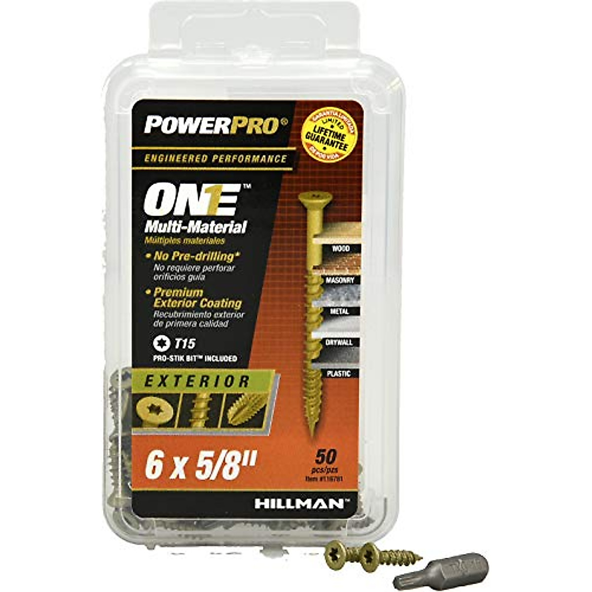 Power Pro Premium One Multi-Material Flat Head Screws, Epoxy Coated Steel, Fasten in Wood, Metal, Concrete, Drywall and Plastic, Bronze, 6 x 5/8 inch, Box of 50 Screws