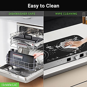 AMZCHEF Double Induction Cooktop with Removable Iron Cast Griddle Pan Non-stick, 1800W 2 burner Portable Induction Stove With Sensor Touch 9 Power Levels, 99 Min Timer, Iron Grey