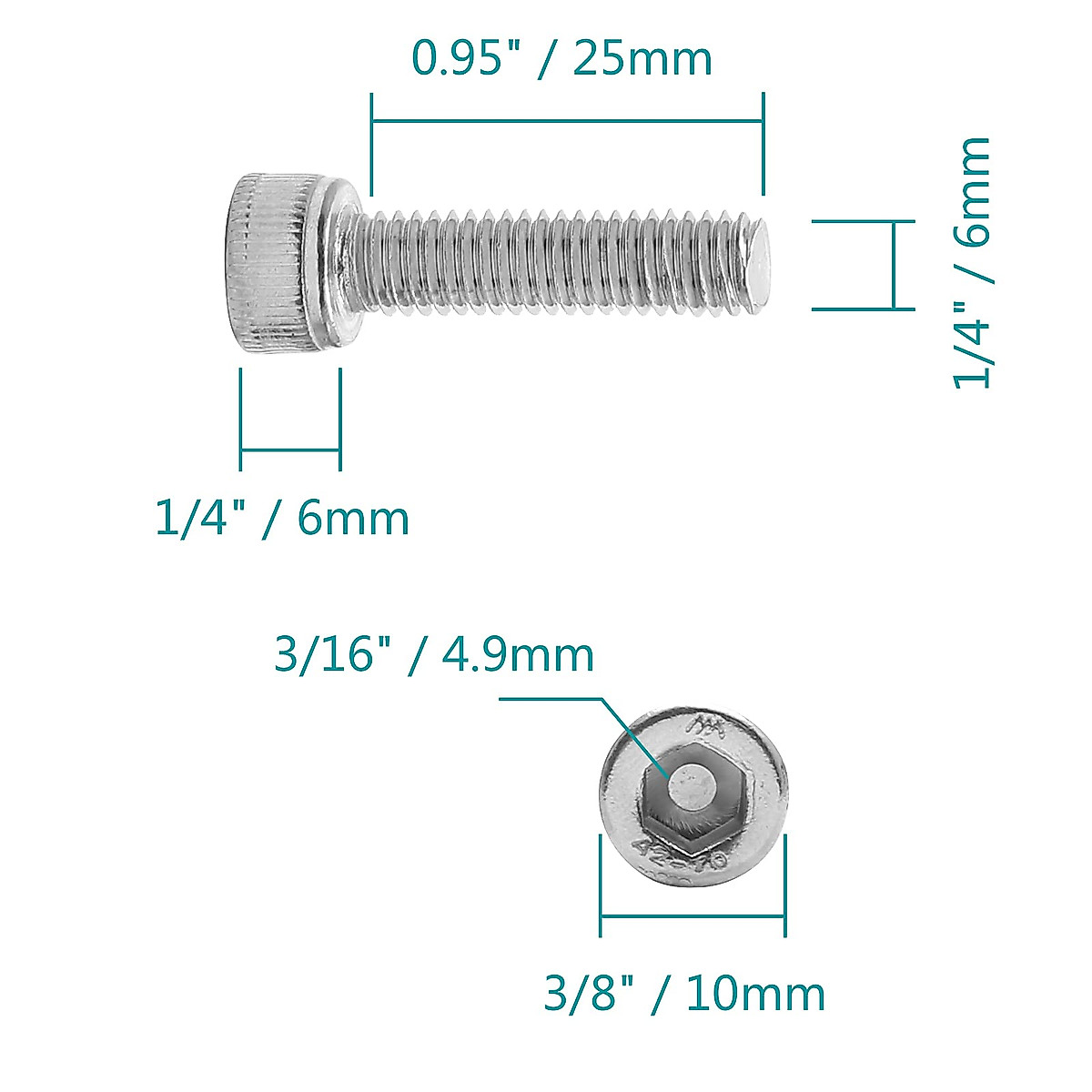 PHITUODA 25pcs M6-1.0 x 25mm Socket Head Cap Screws Bolts, 304 Stainless Steel Machine Thread Bolt, Full Thread Bright Finish Screw