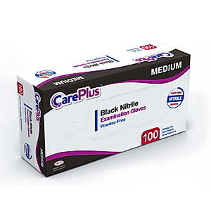 Care Plus Medical Exam Nitrile Gloves Small Black, Latex Free Powder Free, Non Sterile Exam, Food Safe, Mechanic, 100 Count