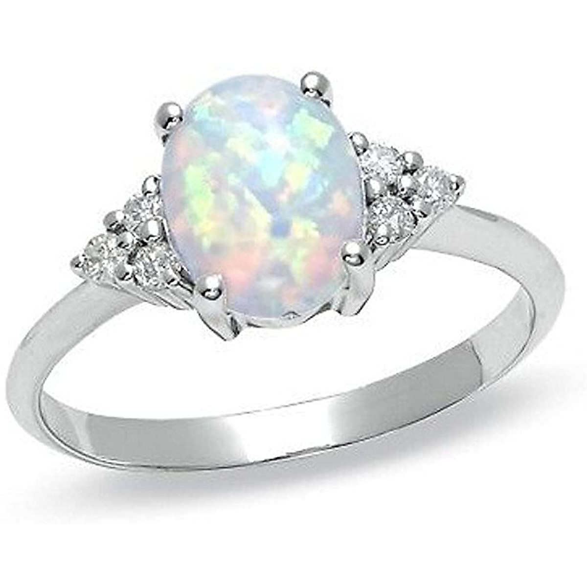 U-M White Gold Rings for Women Simulated Opal with Diamond Accent Womens Ring Fashion Engagement Bride Bridesmaid Jewelry Accessories Festive Birthday Party Favors Deft and Attractive