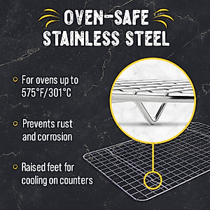 Checkered Chef Baking Sheet with Wire Rack Set - Aluminum Cookie Sheet and Stainless Steel Cooling Rack - Non-stick, Easy Clean Bakeware for Cooking (Jelly Roll, 2 Pack)