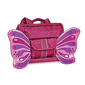 Bixbee Personalized Toddler Backpack, Ruby Raspberry Sparkly Butterfly Bookbag for Kids & Toddlers Ages 3-5 | Custom Backpack with Name for Boys & Girls | Water Resistant Monogrammed School Bag