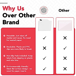 Labels for Storage Bins | Metal Storage Bin Labels (2.5” x 3.5”) - Set of 8 Basket Clip On Labels for Storage Bins w/Non-Slip Grip Pads & Dry Erase Marker - Removable Bin Labels for Storage Bins