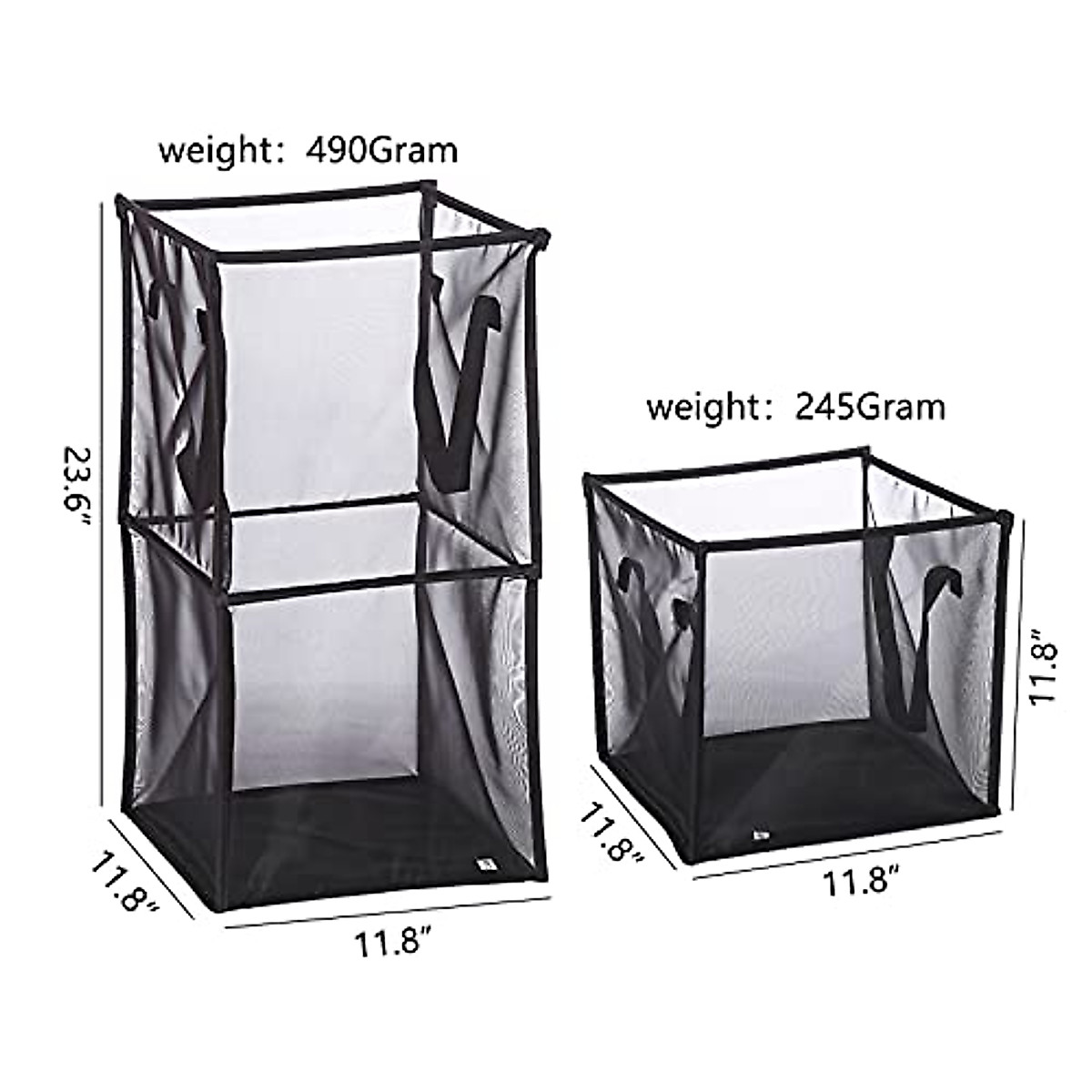 2 PC Folding Mesh Laundry Basket Dorm Laundry Bag Mesh Laundry Hamper Foldable Collapsible Laundry Tote Mesh Baskets Portable Mesh Carrier Pop Up Hamper for Laundry Room, Apartment(Grey, 2 Layer)