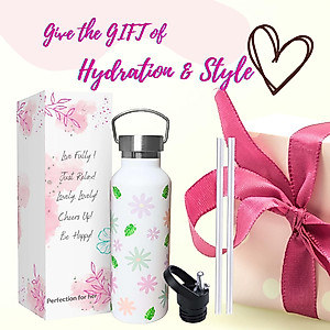Stainless Steel Water Bottles – Insulated Bottles - Water Bottle with Straw - 2 Lids -1 Gift Box - 20 Oz - air up Water Bottle - Hot/Cold - Gift for her - Preppy Stuff (Flowers)