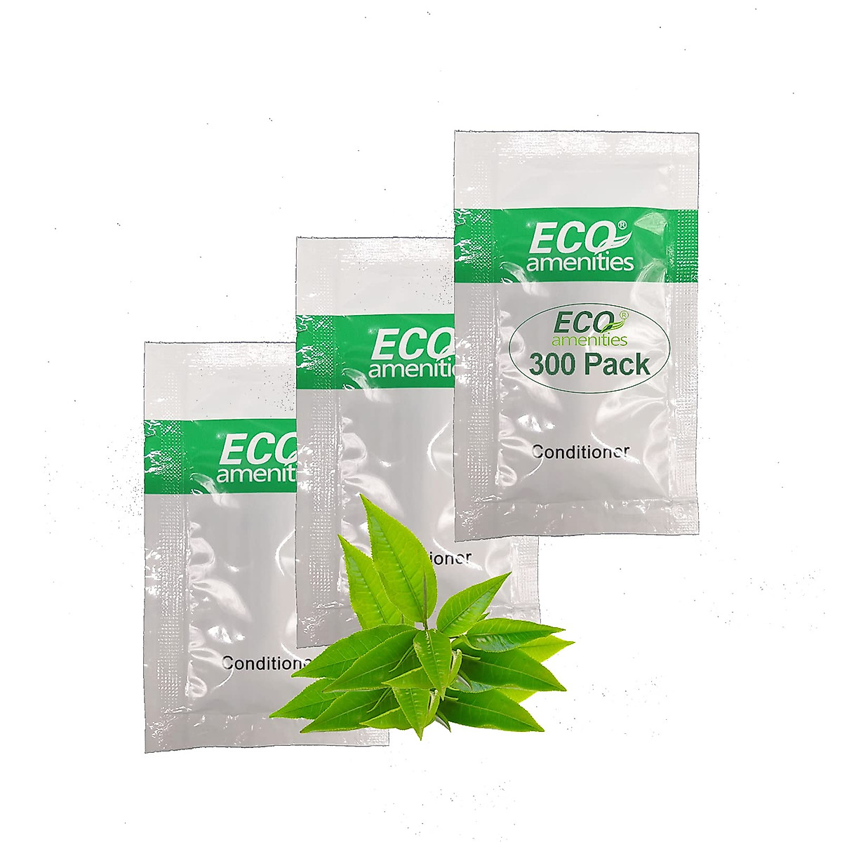 Eco Amenities Travel Size Hair Conditioner for Women & Men - Hotel Supplies for Guests - Refreshing Bulk Travel Size AirBnB Toiletries - 0.35fl oz (10ml), 300 pack, Green Tea Scent - Easy Tear Sachets