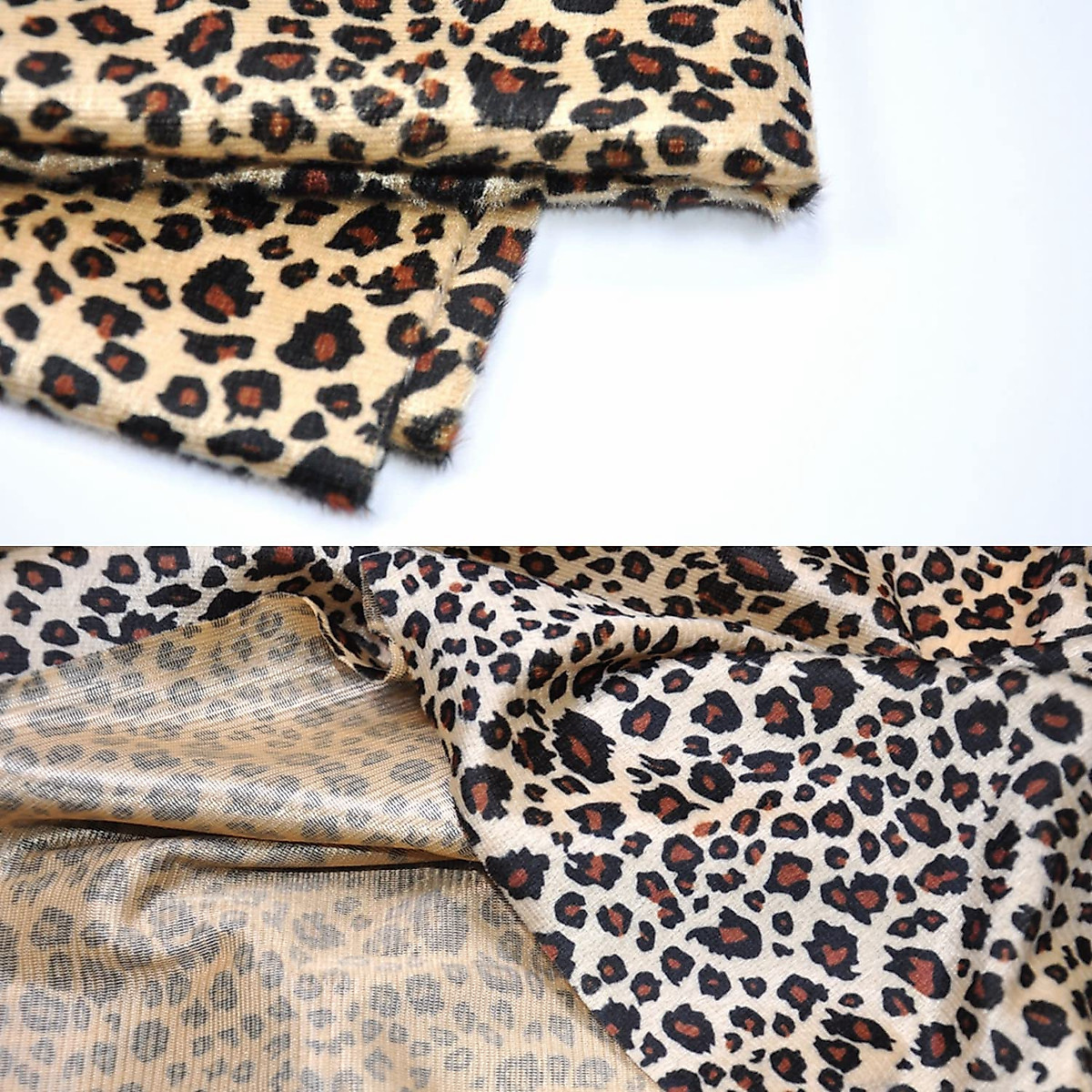 Yutone 59" Wide Leopard Print Velboa Short Fur Pile Upholstery Drapery Clothing Polyester Fabric by The Yard (Leopard one Yard)