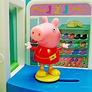 Peppa Pig Shopping Mall with Family, Includes 1 Connectable Mall Playset, 4 Character Toy Figures, 2 Chairs, 1 Pizza Table, 1 Toy Boat – for Kids - AMAZON EXCLUSIVE