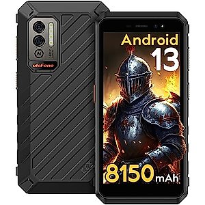 Ulefone Rugged Smartphone Android 13, Armor X11 8150mAh 8GB+32GB/256GB SD Mobile Phones, 16MP Underwater Camera 5.45" HD+ IP68/IP69K Waterproof 4G Dual SIM Unlocked Rugged Phone, Face ID/NFC/OTG/GPS
