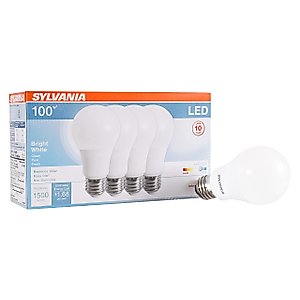 SYLVANIA LED Light Bulb, 100W Equivalent A19, Efficient 14W, Frosted Finish, 1500 Lumens, Bright White - 4 Pack (78102)