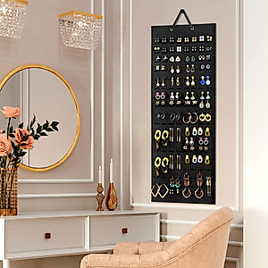 Lolalet Hanging Earring Holder Organizer with 20 Hooks Mothers Day Gift, Earring Organizer Wall Earrings Hanger Pierced Earring Storage, Felt Stud Earring Display, 608 Holes - Black, 1 Pack