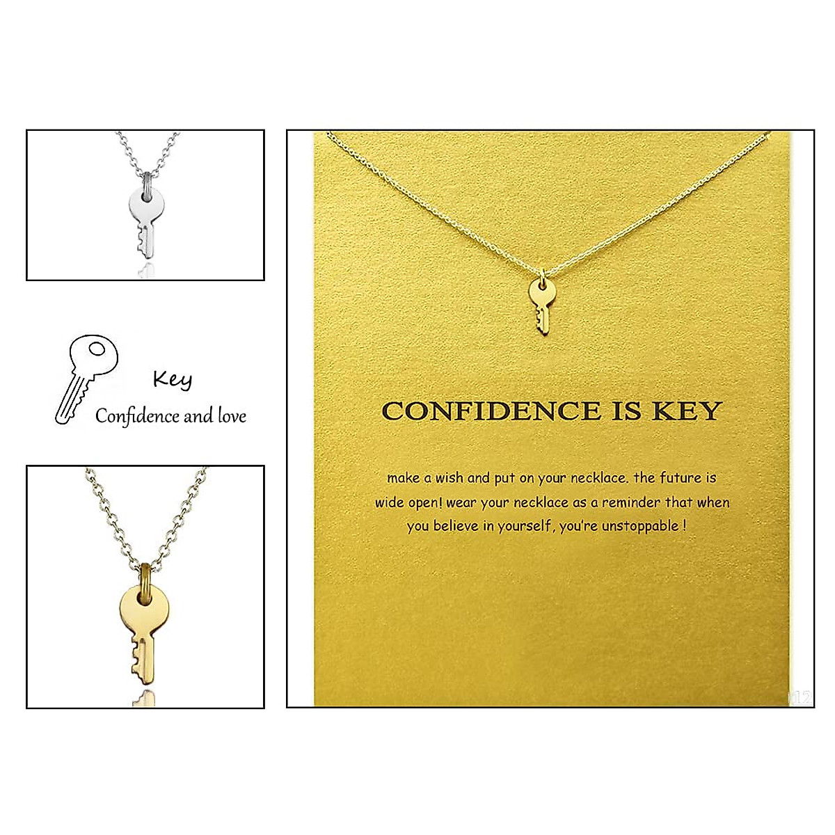 LANG XUAN Friendship Gold Key Necklace Good Luck Elephant Pendant Chain Necklace with Message Card Gift Card