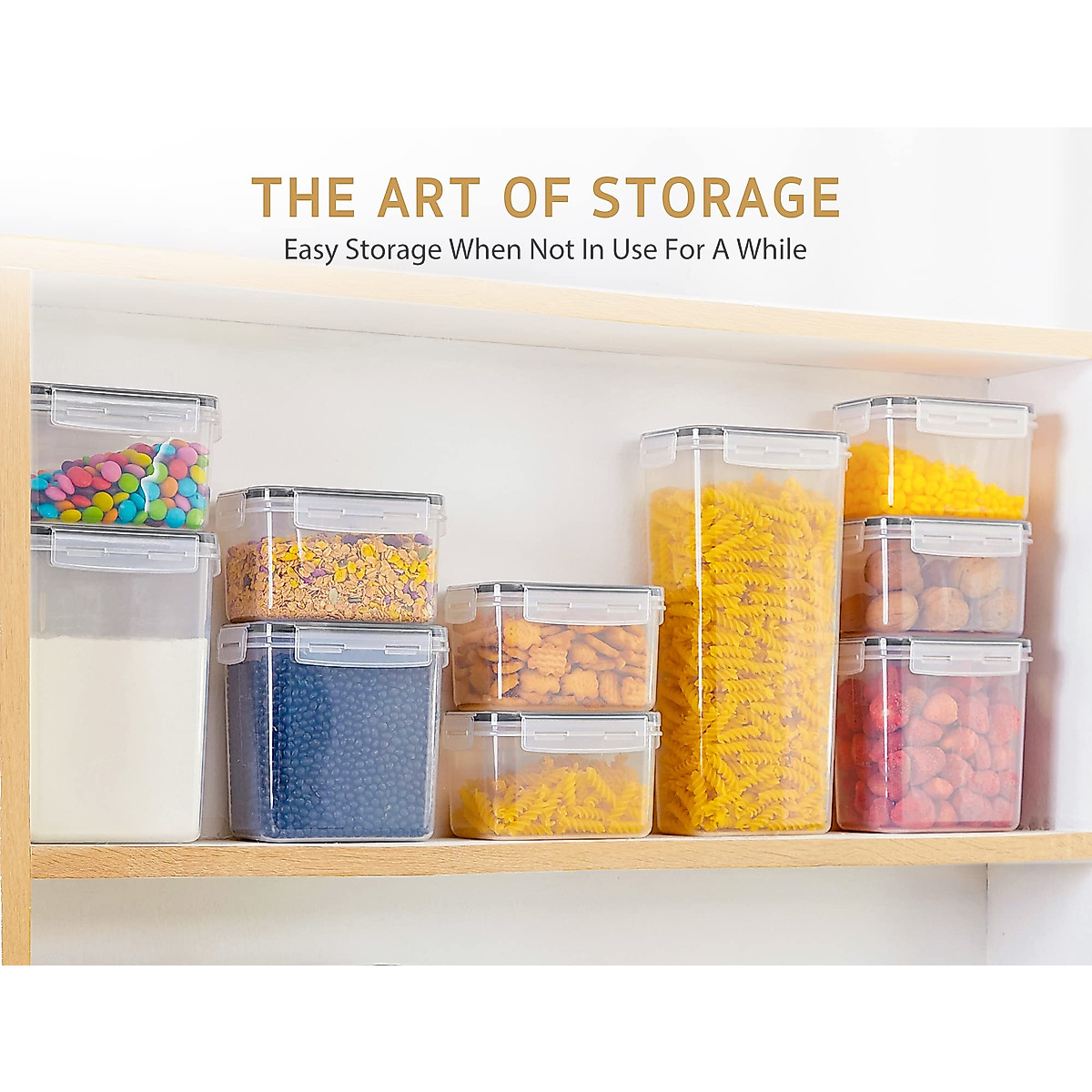 Syntus Cereal Containers Storage Set, 16 Pcs Airtight Pantry Organization and Plastic Kitchen Pasta Food Storage Container with Lids (28L), Labels & Spoon Included