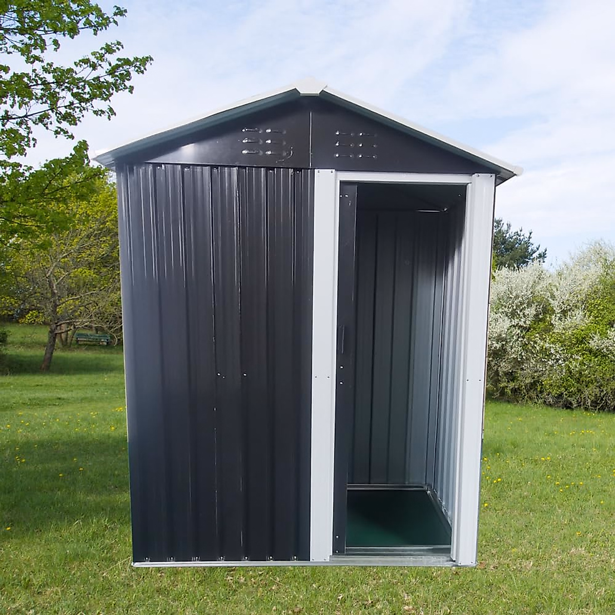 Outdoor Metal Storage Shed with Singe Lockable Door,Galvanized Metal Shed with Air Vent Suitable for The Garden,Tiny House Storage Sheds Outdoor for Backyard Patio Lawn-5'x 3', Black