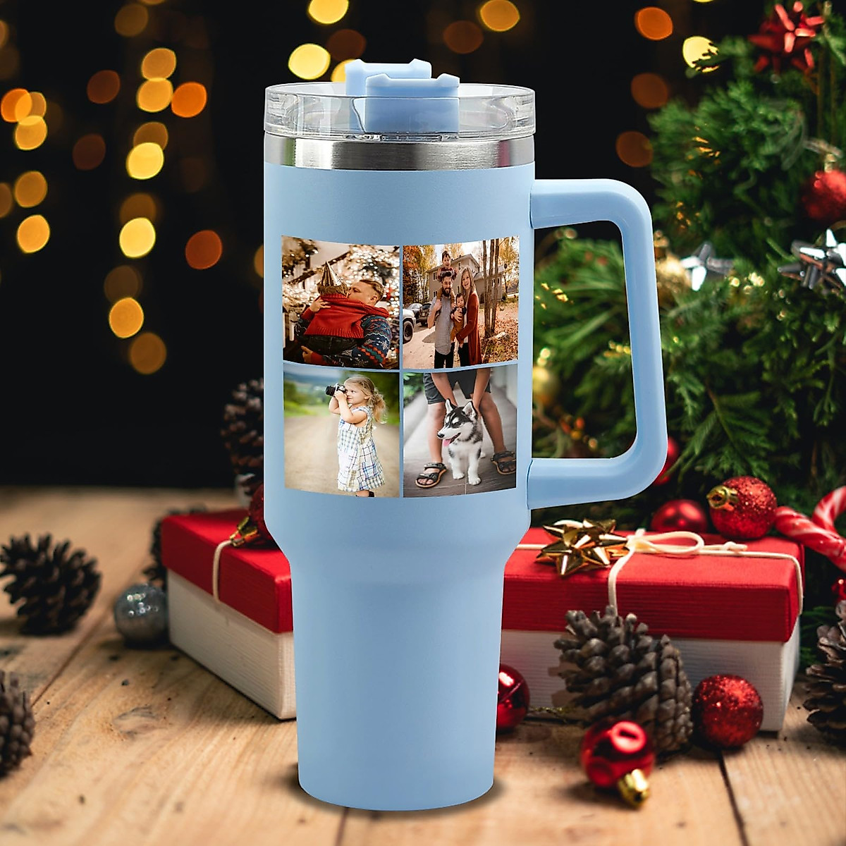 Personalized 41oz Photo Tumbler with Handle & Straw Lid Custom Coffee Tumbler Stainless Steel Travel Mugs,Customized Picture Water Bottle for Woman Man Birthday Halloween Personalized Gifts