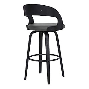 Shelly Faux Leather Swivel Barstool, 26" Counter Height, Black and Gray
