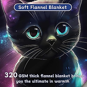ALIFAFA Cat Blanket, Cute Black Cat in Blue Purple Galaxy Throw Blanket, Cat Gifts for Girls Boys, Plush Cat Lovers Gift Blanket Throws, Soft Cat Stuff for Kids,50"x40"