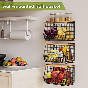 GGIU Wire Fruit Basket for Kitchen Storage: Hanging Fruit Basket for Kitchen Stackable Counter Basket for Vegetable Produce - Counter Potato and Onion Storage for Pantry 3 Pack