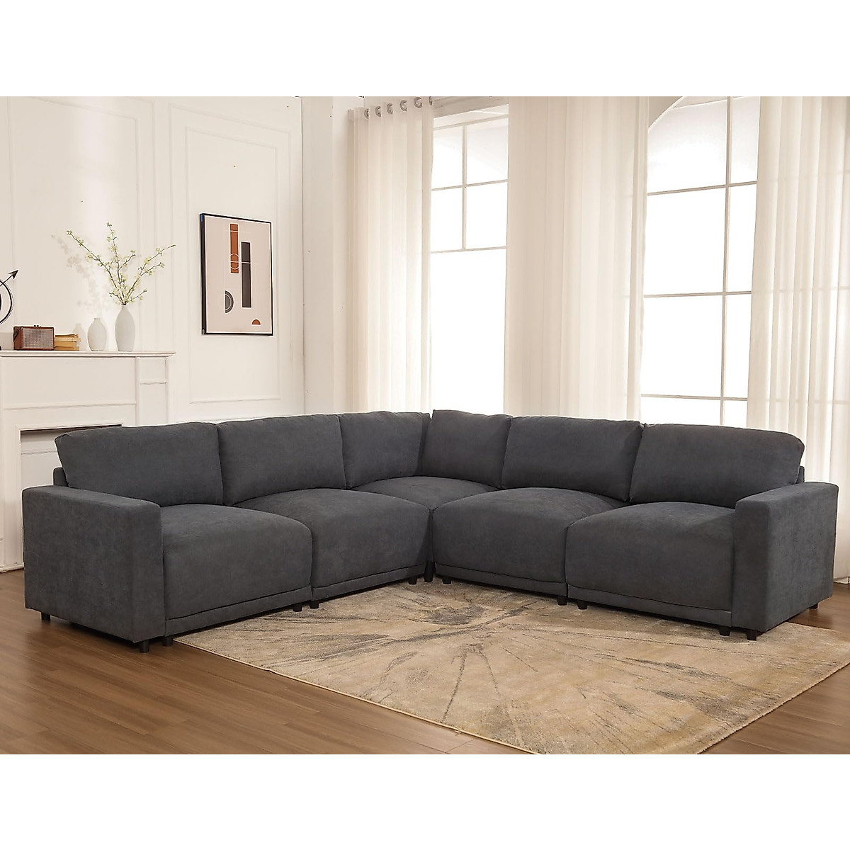 Txtin's 5 Seater L Shaped Couches for Living Room, 103" V Shaped Sectional Corner Couch, Modular Sectional Sofa for Living Room Set, Grey