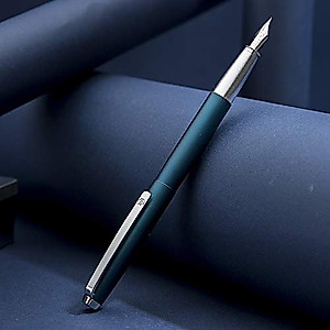 HongDian 525 Dark Blue Fountain Pen, Extra Fine Nib Classic Pen Includes Metal Pen Case and Refillable Converter
