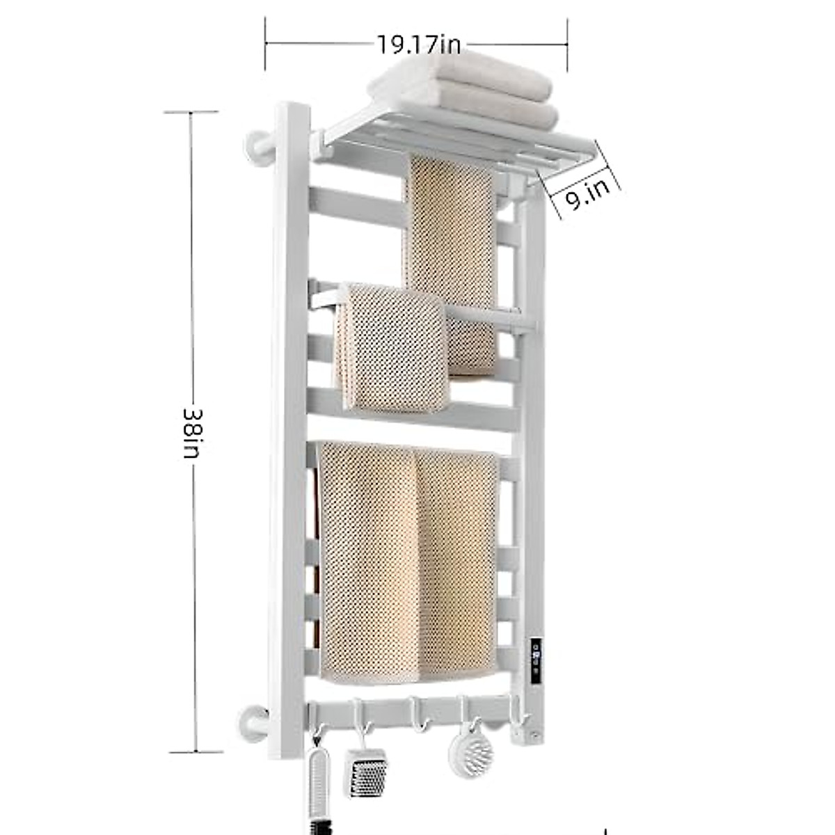 Heated Towel Rack, Electric Towel Warmer for Bathroom, Wall Hot Towel Warmer 10 Bar Touch Control, Timing, Temperature Display (10 Bar - 38in)