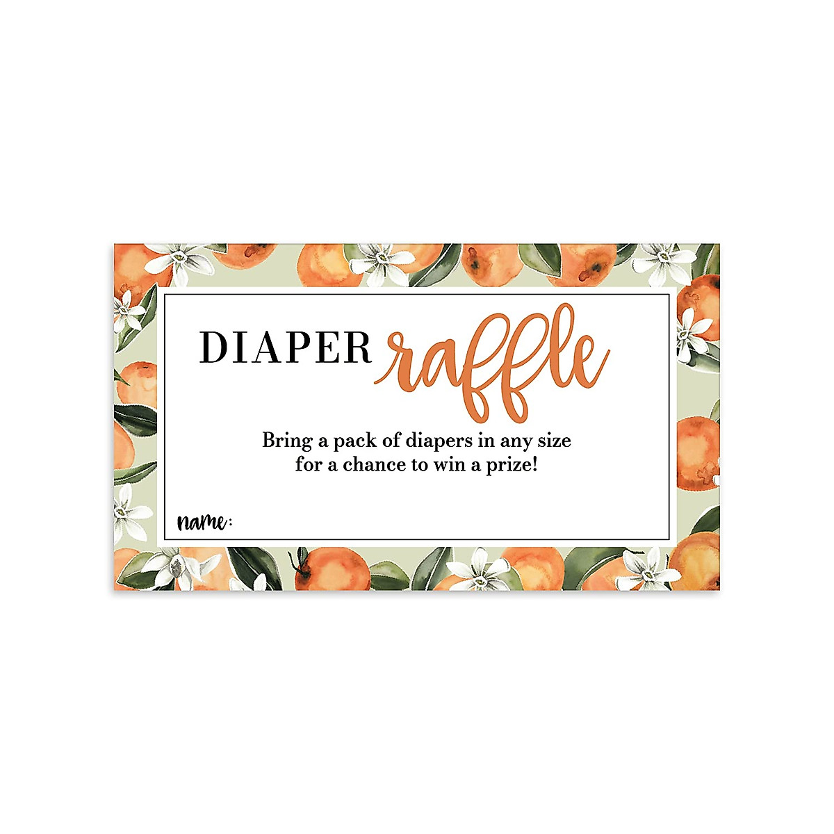 Canopy Street Little Cutie Diaper Raffle Tickets for Baby Shower/Clementine Sprinkle Or Gender Reveal Party Game / 50 Adorable Fruit 3.5” x 2” Diaper Drawing Cards