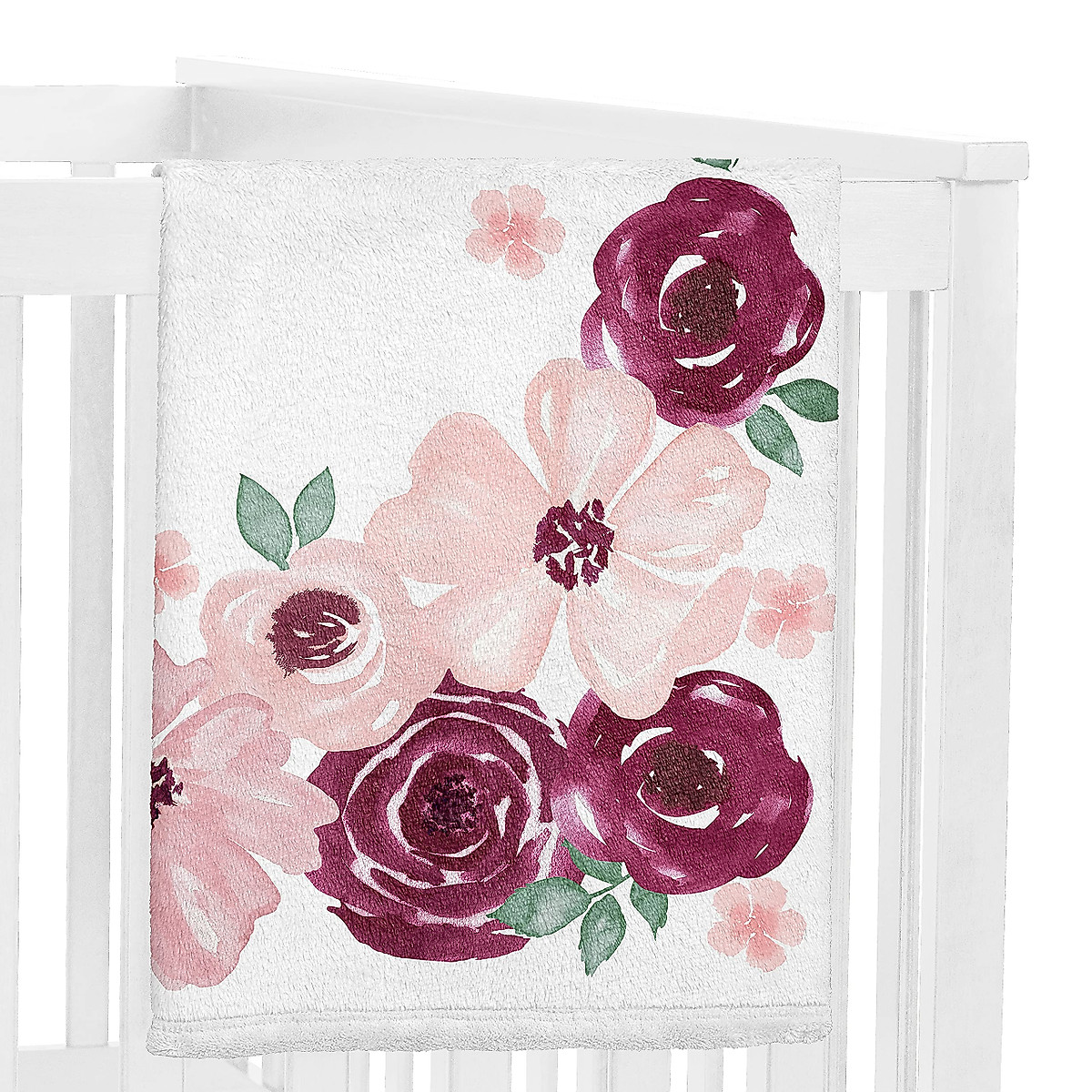 Sweet Jojo Designs Burgundy Pink Watercolor Floral Girl Milestone Blanket Monthly Newborn First Year Growth Mat Baby Shower Memory Keepsake - Blush Maroon Wine Rose Green Shabby Chic Flower Farmhouse