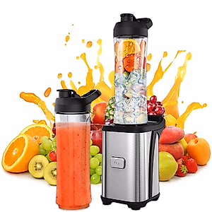 Grifucher Smoothies Blender Personal Size Blender for Shakes and Smoothies 300 Watts with 2 Pieces 20 oz BPA Free Portable Travel Sports Bottles (2 Cups)