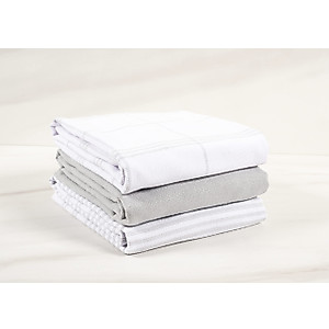 KAF Home Marseilles Reversible Terry Kitchen Towels - Set of 3-100% Cotton (Drizzle Gray)