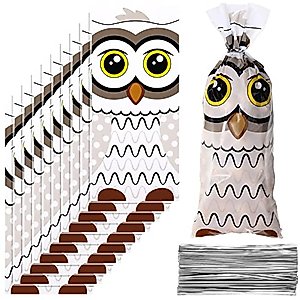100 Pcs Wizard Theme Party Decorations Owl Party Gift Bags Owl Printed Pattern Candy Goodie Cellophane Treat Bags for Kids Birthday Baby Shower Favor Supplies