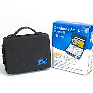 Bucher&Rossini Mexican Train Dominoes Set Double 15, 136 Colored dot Tiles with Hard EVA Carry Case for Kids & Adults Dominoes Board Game