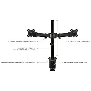 Mount-It! Dual Monitor Mount | Double Monitor Desk Stand Arm | Two Articulating Arms Fit 2 Screens 17 19 20 21 22 24 27 Inch Computer | VESA 75 100 Compatible Displays | C-Clamp Base