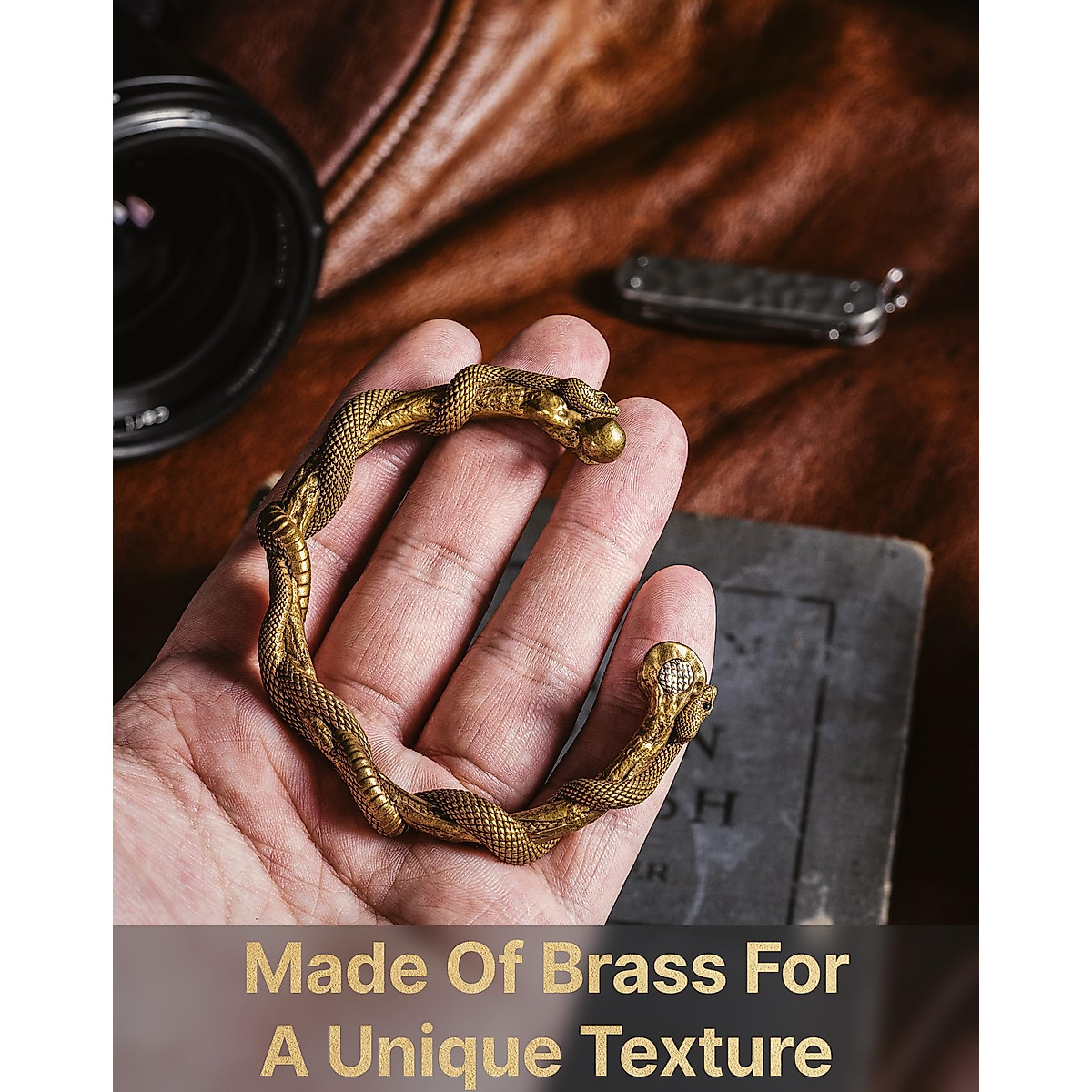 COPPERTIST.WU Cuff Bracelets for Men Women | Double Snake Twisted Brass Open Bangle Jewelry Gifts (S)