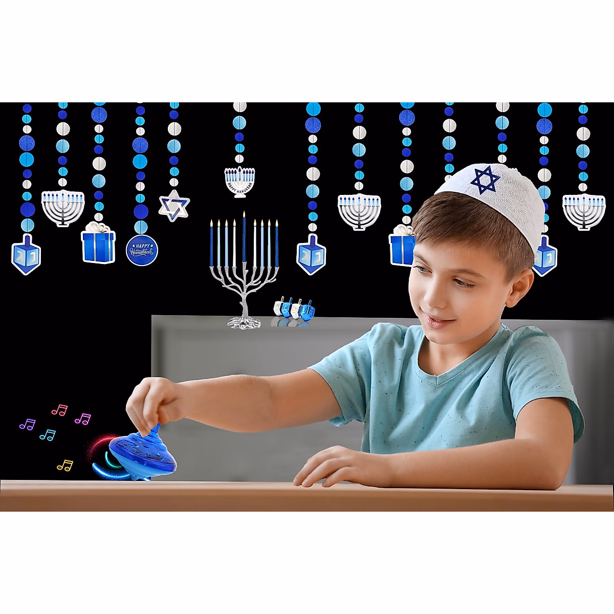 The Dreidel Company Hanukkah Musical Light-Up Dreidel Spinning Tops Set, Plays 2 Classic Hanukkah Songs, Assorted Colors (4-Pack)