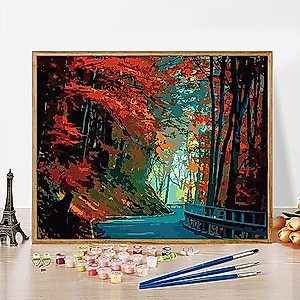 FILASLFT Paint by Number for Adults, Forest Path Paint by Numbers for Adults Beginner, Maple Leaf Painting by Number DIY Landscape Painting,Perfect for Home Wall Decoration 16x20 Inch.