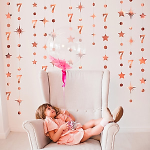 Rose Gold 7th Birthday Decorations Number 7 Circle Dot Twinkle Star Garland Metallic Hanging Streamer Bunting Banner Backdrop for Girls Boys Seven Year Old Birthday 7th Anniversary Party Supplies