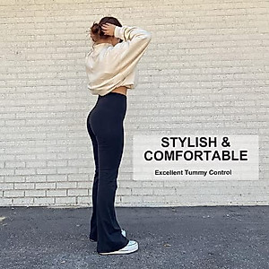 GET-FA Flare Leggings for Women-Bootcut Yoga Pants for Women High Waisted Workout Bootleg Work Pants Dress Pants Black