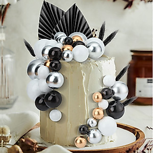 Tondiamo 108 Pcs Balls Cake Topper Balloons Cupcake Topper DIY Cake Insert Topper Foam Cake Balls Baking Decoration for Wedding Anniversary Birthday (Black, Silver, White, Gold,Multi Sizes)