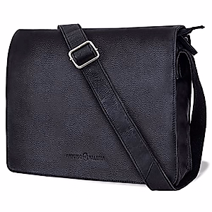 ANTONIO VALERIA Albert Black Grainy Nappa Leather Messenger Bag for Men