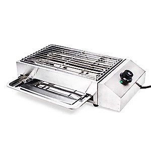 Commercial 1800W Electric Indoor Grill, Smokeless Grill Barbecue Oven Grill Stainless Steel For BBQ Equipment with Extra-Large Drip Tray 122° F-572° F