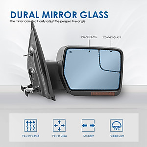 MOSTPLUS Power Heated Towing Mirror Compatible with 2004-2014 Ford F150 F-150 Power Heated Mirror w/Sequential Turn Light, Puddle Light, Dural Beam (Black)