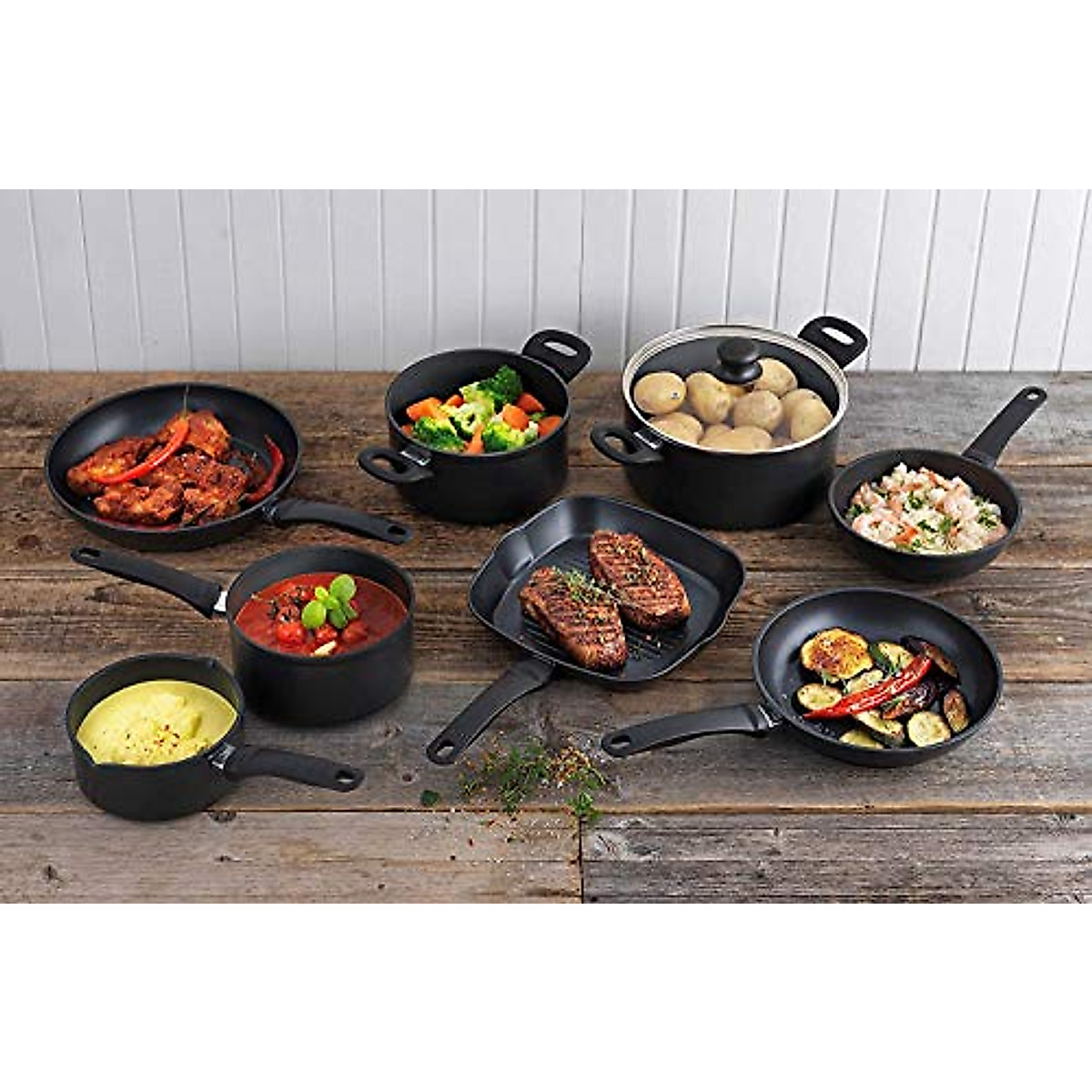 Kuhn Rikon Easy Induction 3-Piece Saucepan Set, ALUMINIUM, Black,, 18 x 20.5 x 48 cm