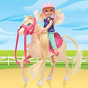 Doll with Horse Playset Toy for Girls Pony Rider Set with Fashion Doll Horse and Riding Helmet for Kids Ages 3 Years and Up